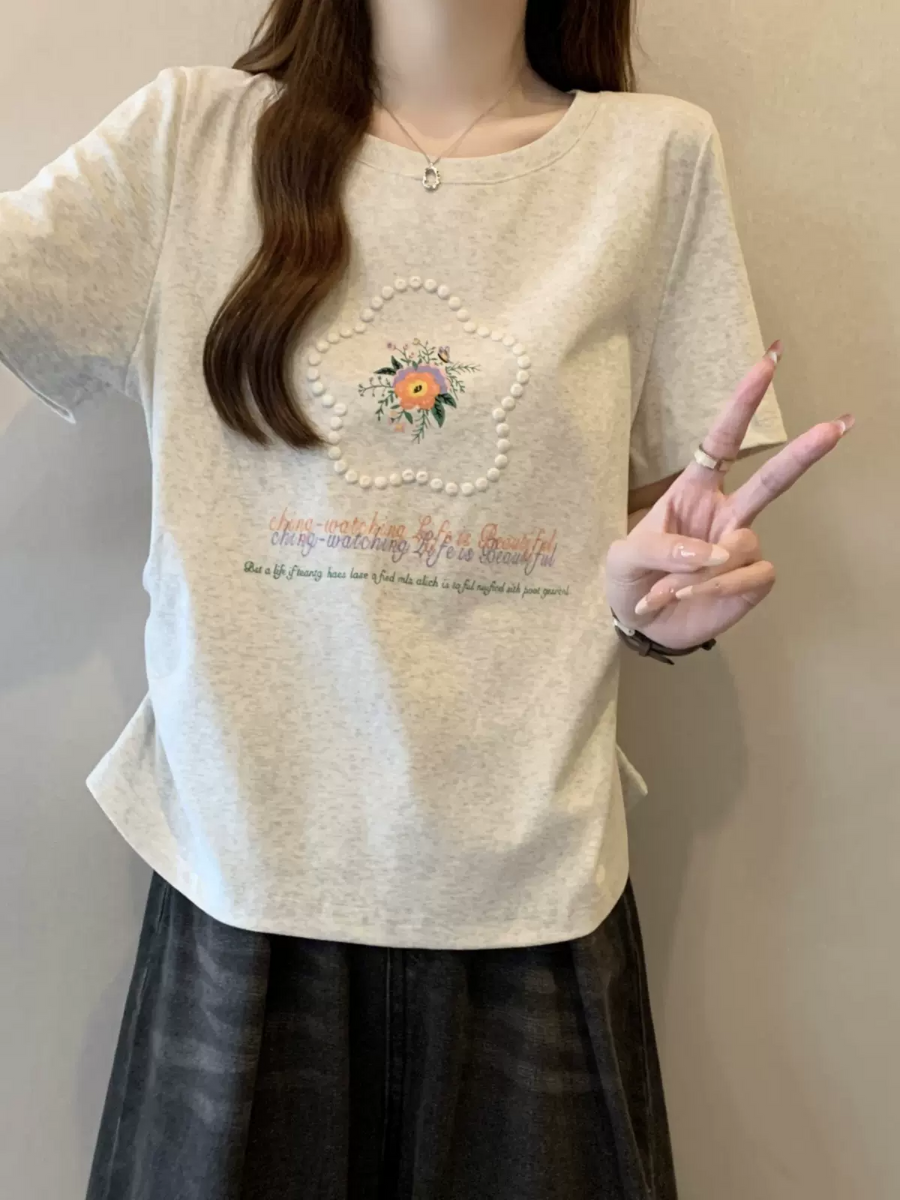 Plus Size Pearl Floral Korean Tee – Pluspreorder