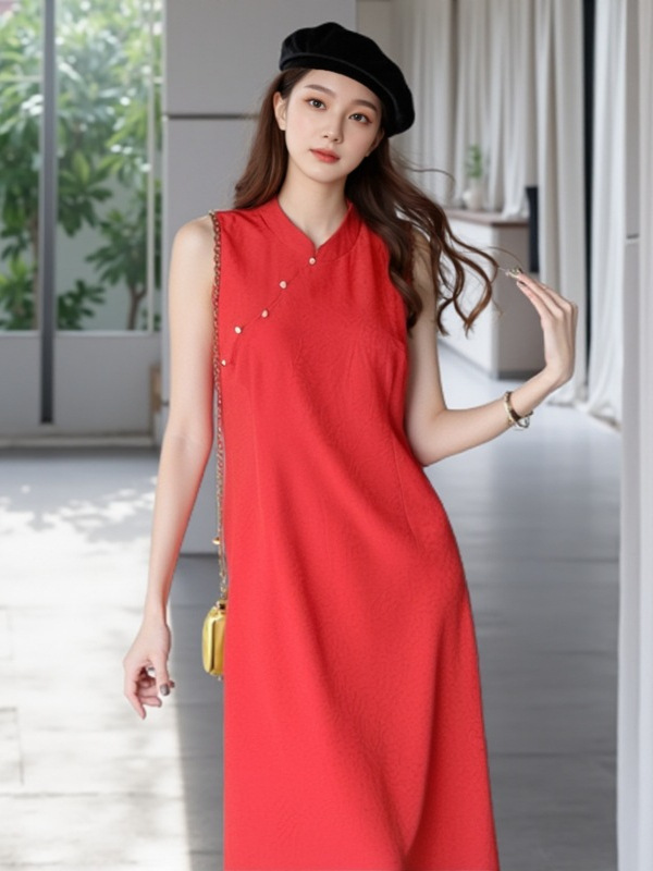Plus Size Plain Red A Line Sleeveless Cheongsam (EXTRA BIG) – Pluspreorder