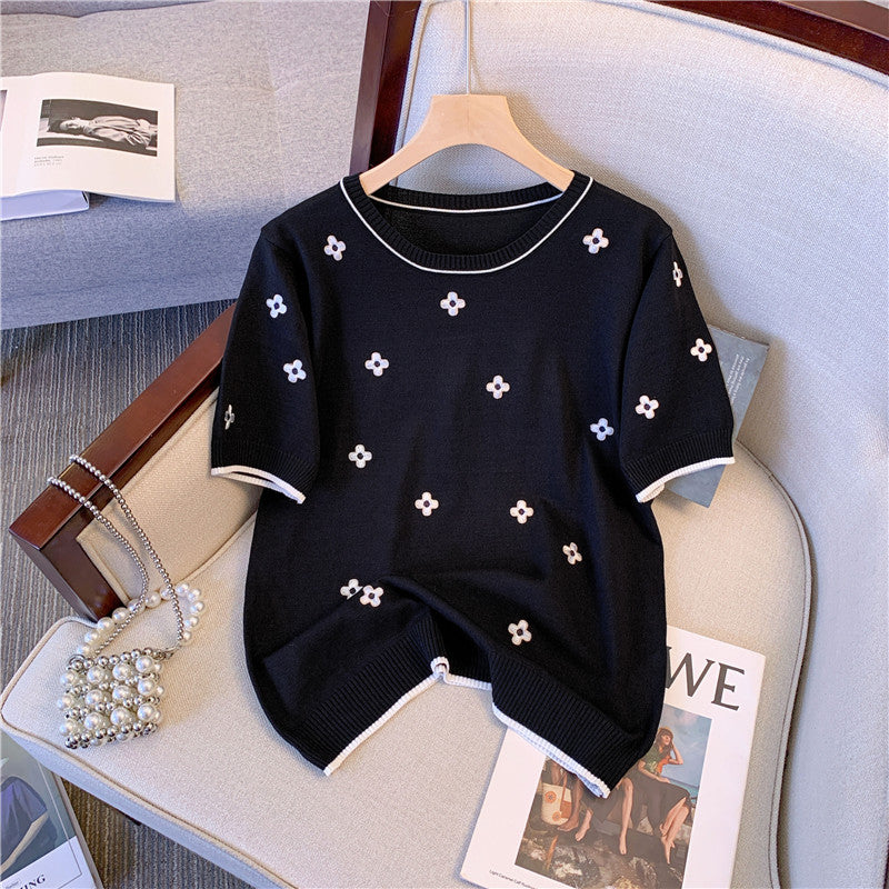 Plus Size Korean Round Neck Pattern Knit Top – Pluspreorder