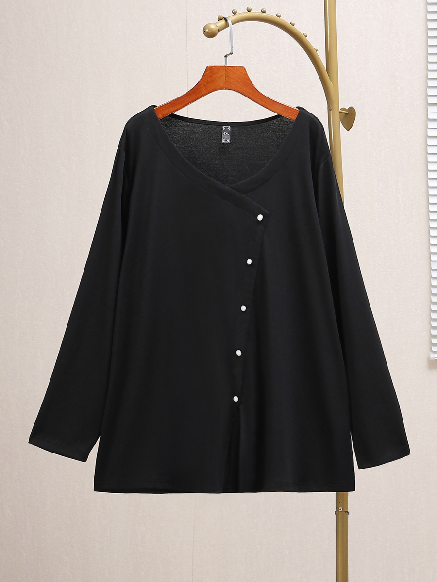 Plus Size V Neck Bias Buttons Long Sleeve Knit Top (Extra Big Size ...