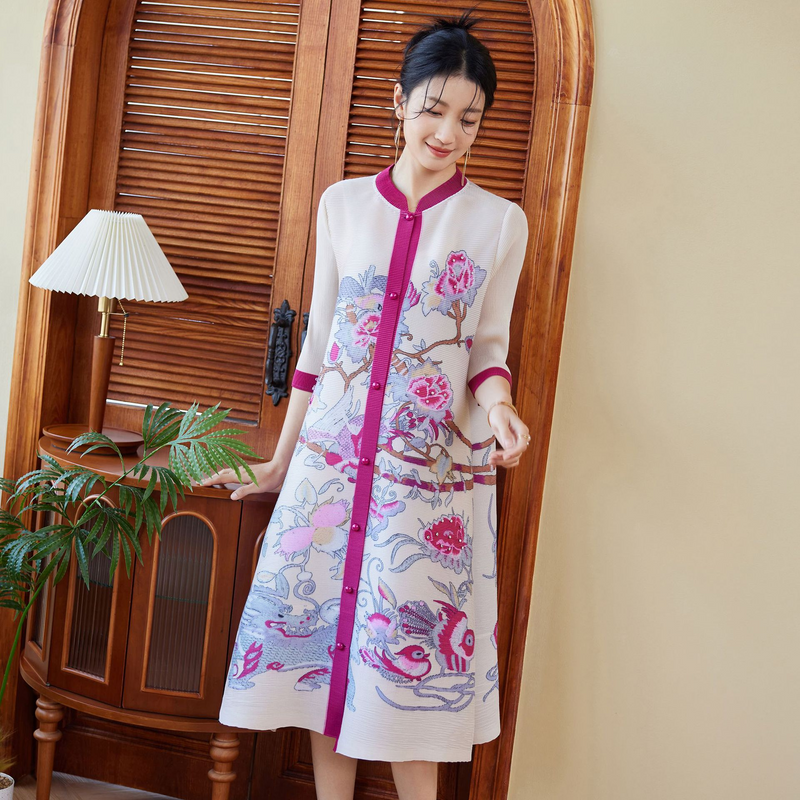 Plus Size Vintage Chinese Modern Pleats Dress – Pluspreorder