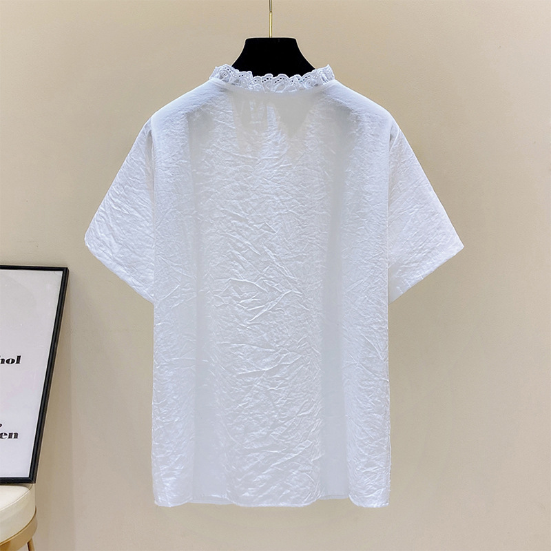 Plus Size White Lace V Neck Blouse (EXTRA BIG SIZE) – Pluspreorder
