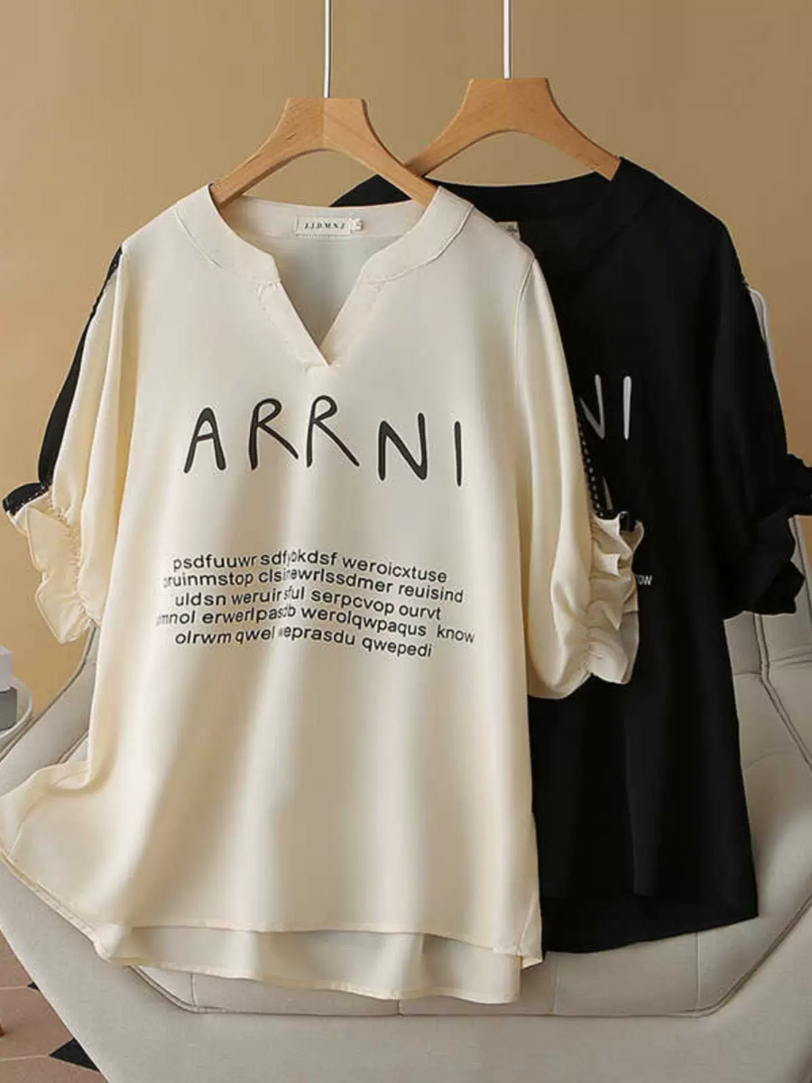 Plus Size Words Notch Neck Blouse (Extra Big Size) – Pluspreorder