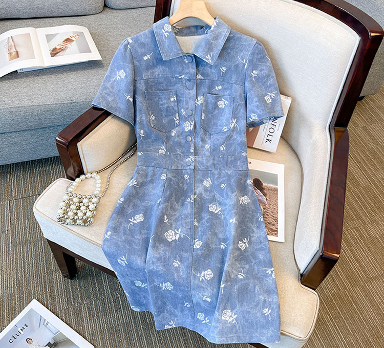 (XL-7XL) Plus Size Rose Denim Shirt Dress (EXTRA BIG SIZE) – Pluspreorder