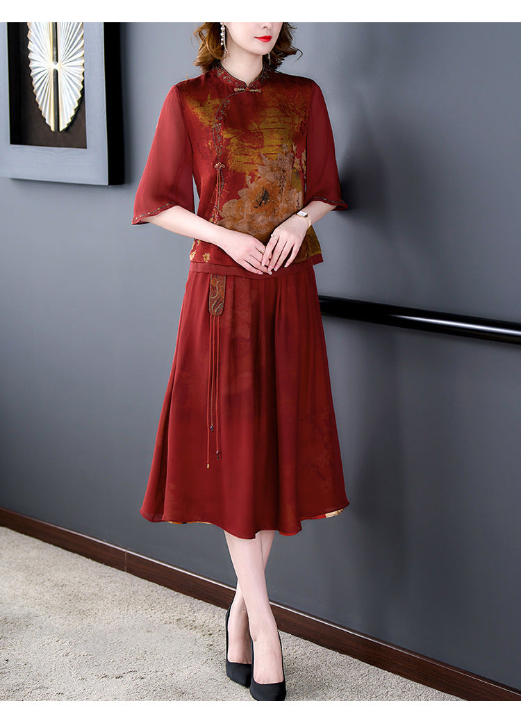 Plus Size Oriental Cheongsam Blouse and Skirt Set – Pluspreorder