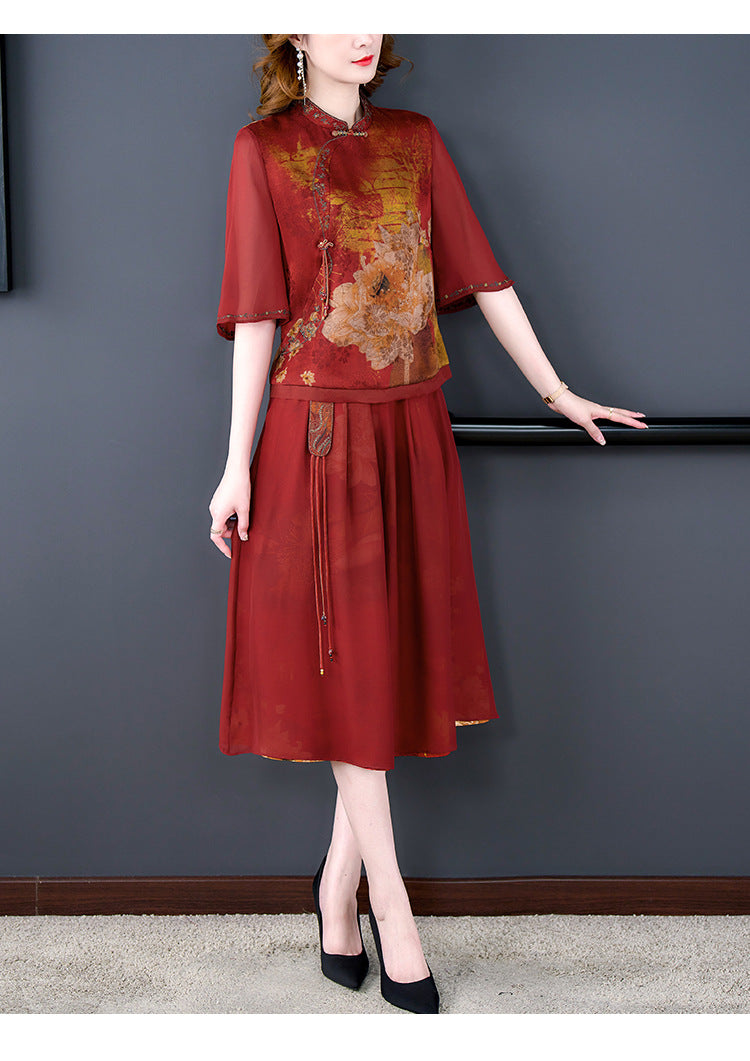 Plus Size Oriental Cheongsam Blouse and Skirt Set – Pluspreorder