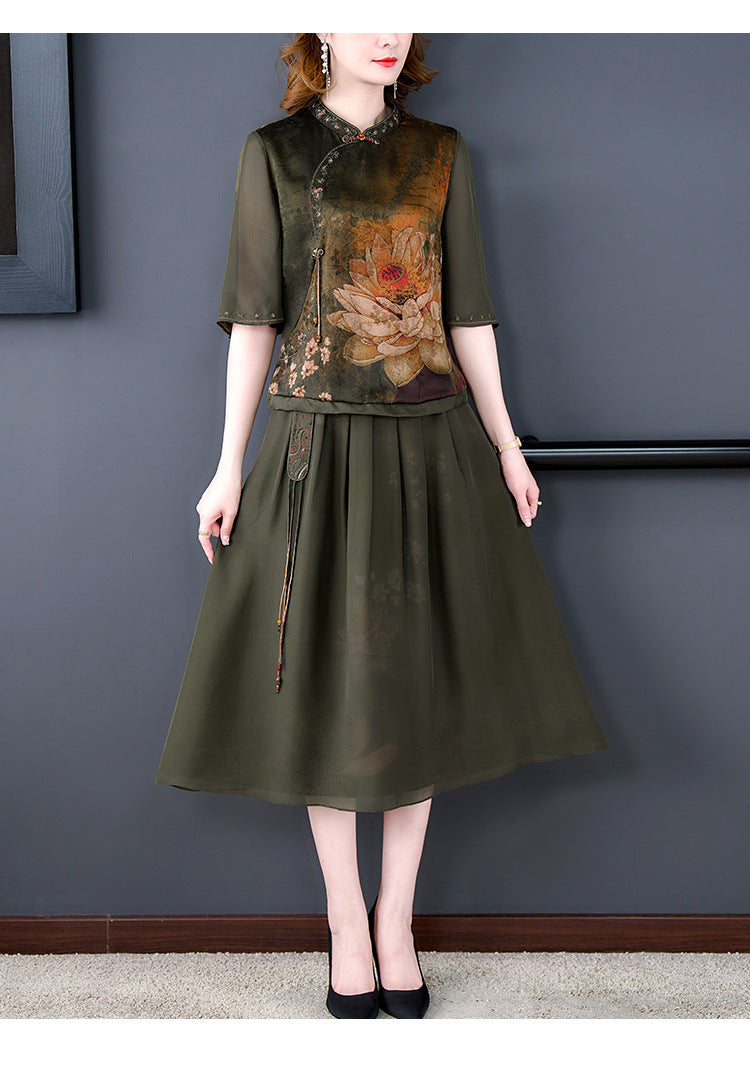 Plus Size Oriental Cheongsam Blouse and Skirt Set – Pluspreorder