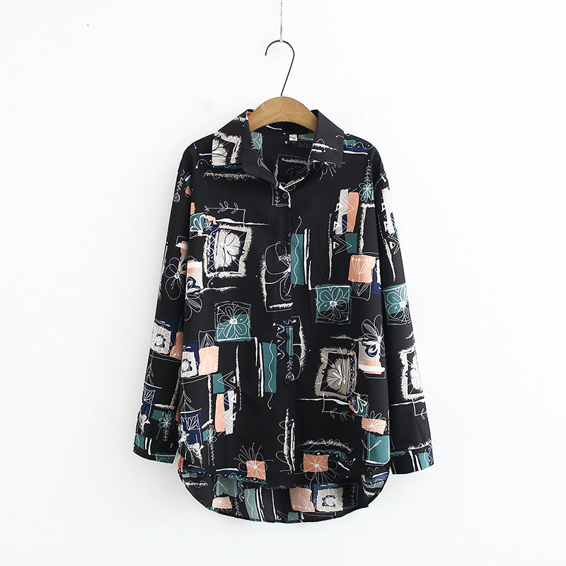 Plus Size Muslimah Friendly Vintage Print Long Sleeve Shirt Blouse ...