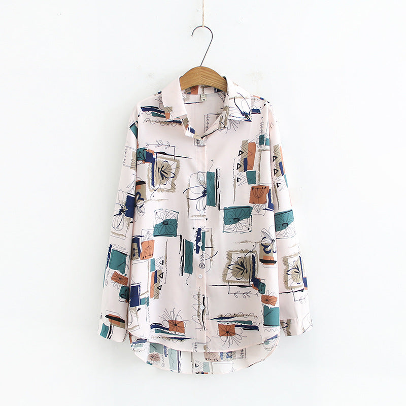 Plus Size Muslimah Friendly Vintage Print Long Sleeve Shirt Blouse ...