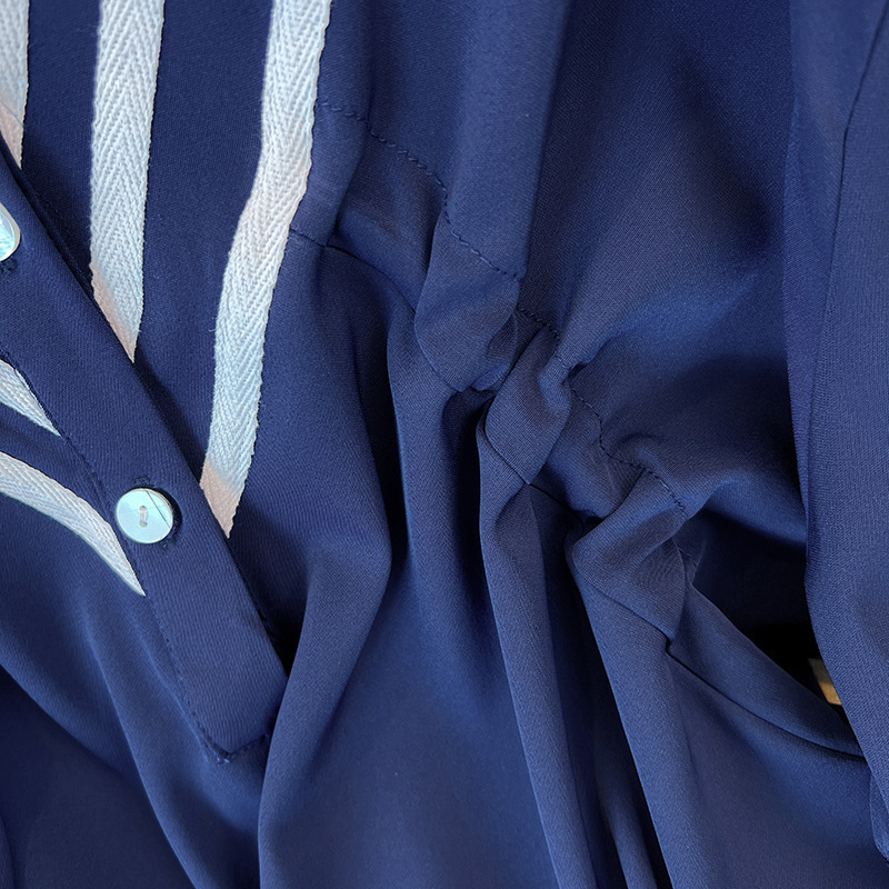 (2XL-6XL) Plus Size Korean Drawstring Navy Blue Short Sleeve Shirt Dre ...