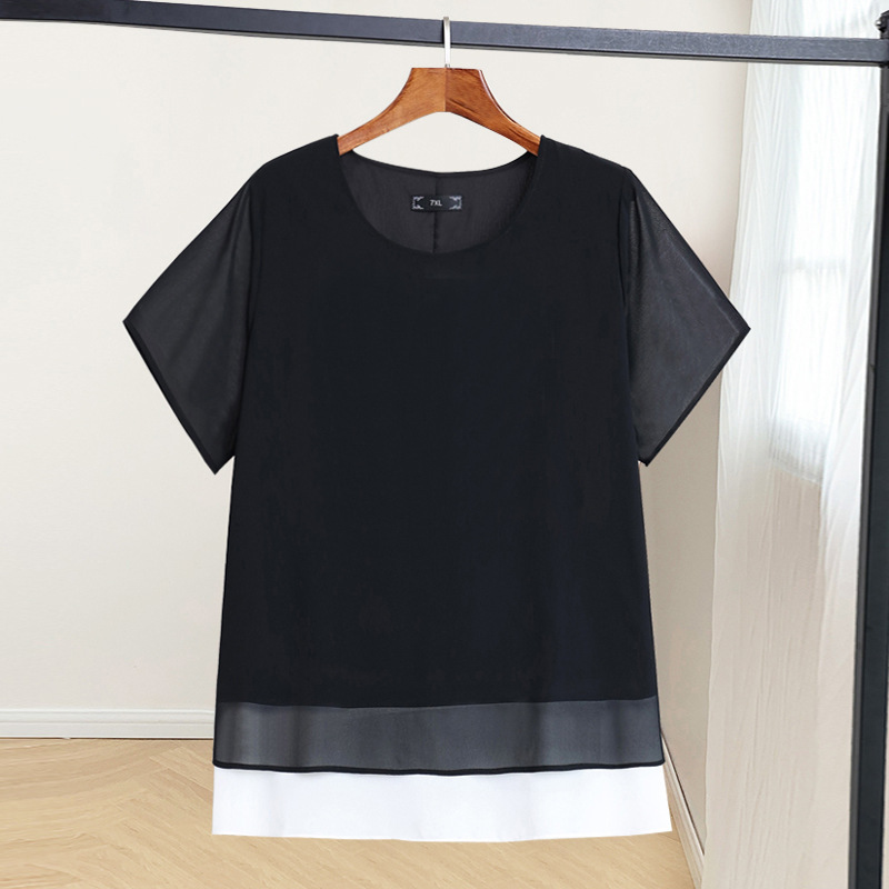 (4XL-10XL) Plus Size Black Layer Short Sleeve Chiffon Top (EXTRA BIG S ...