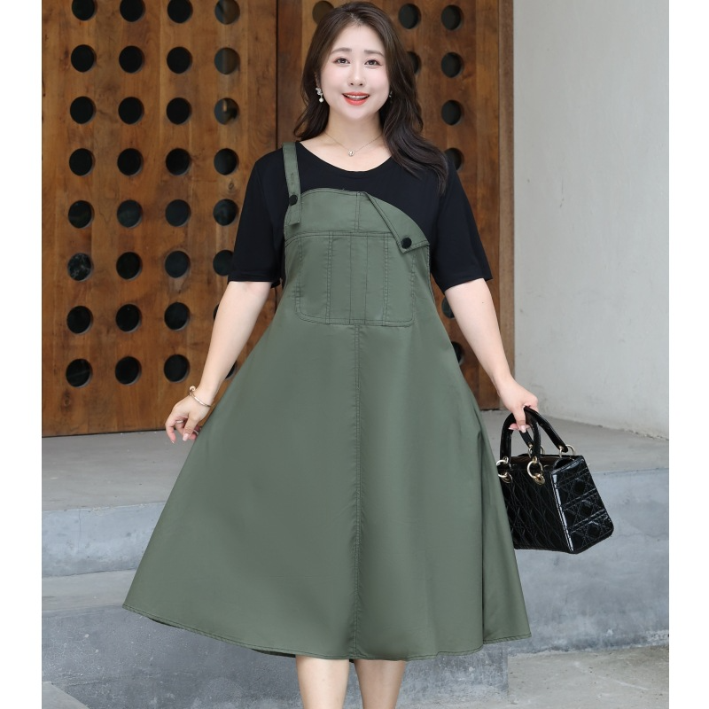 (4XL-8XL) Plus Size Green A-Line Mock 2 Piece Dress (Extra Big Size ...