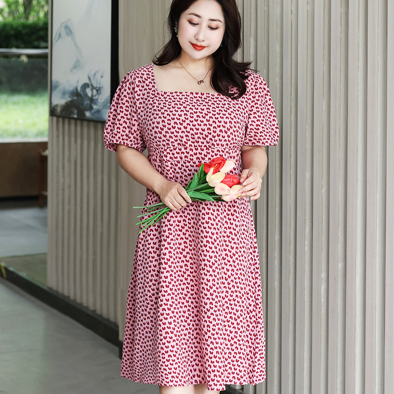 (4XL-8XL) Plus Size Square Neck Hearts Print Dress (Extra Big Size ...