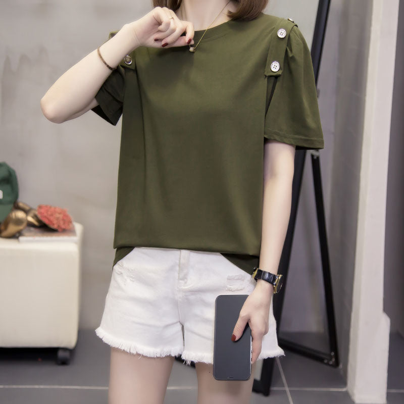 Plus Size Buttons Shoulder Top – Pluspreorder