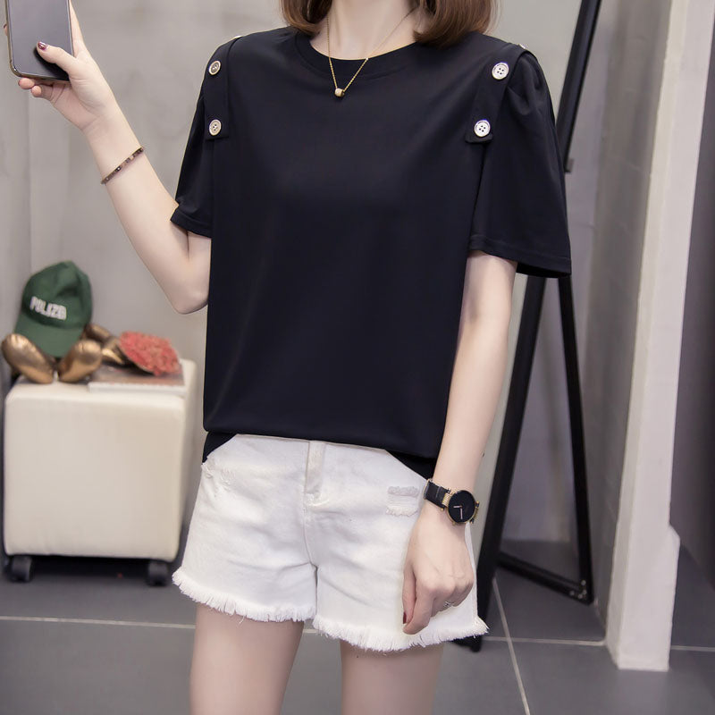 Plus Size Buttons Shoulder Top – Pluspreorder