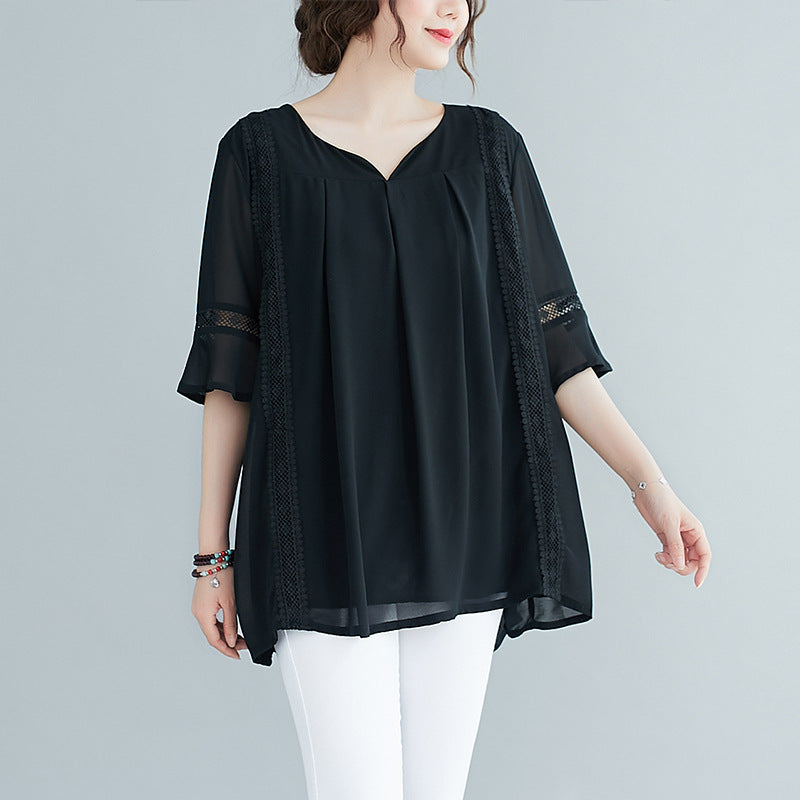 Plus Size Chiffon Pleats Blouse (EXTRA BIG SIZE) – Pluspreorder