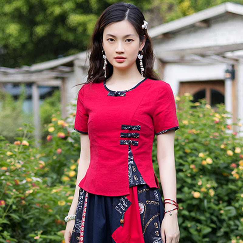 Plus Size Ethnic Cheongsam Blouse And Matching Skirt Set – Pluspreorder