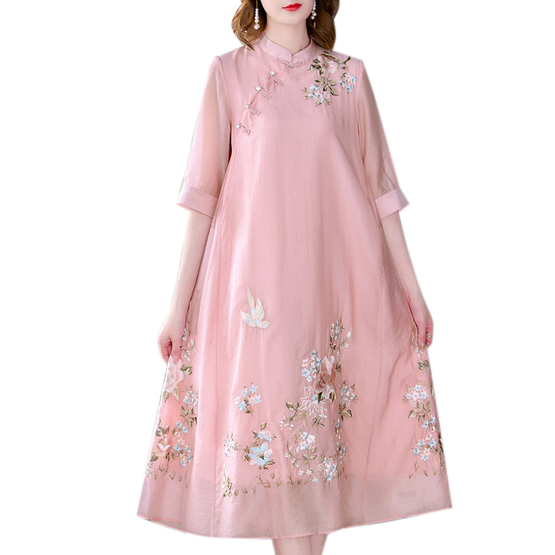 Plus Size Formal Floral Embroidery Modern Cheongsam Dress – Pluspreorder