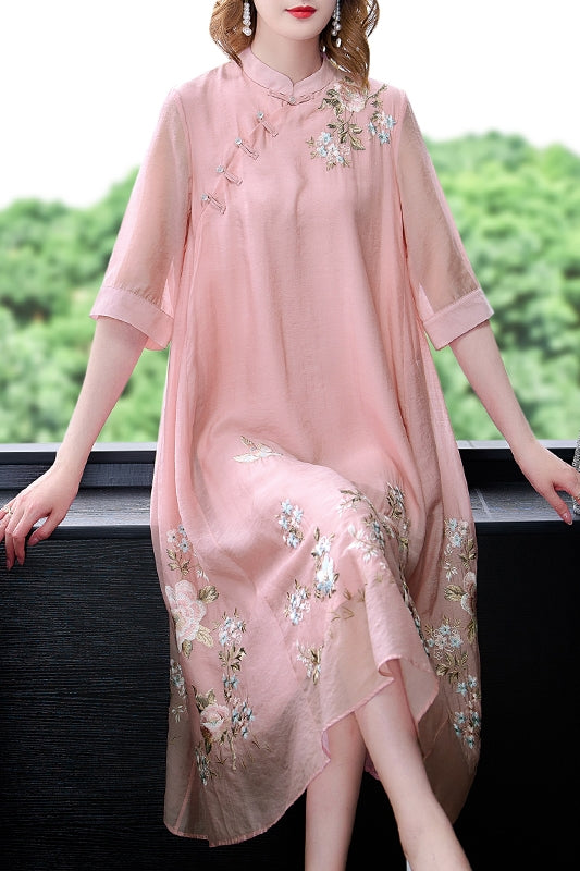 Plus Size Formal Floral Embroidery Modern Cheongsam Dress – Pluspreorder