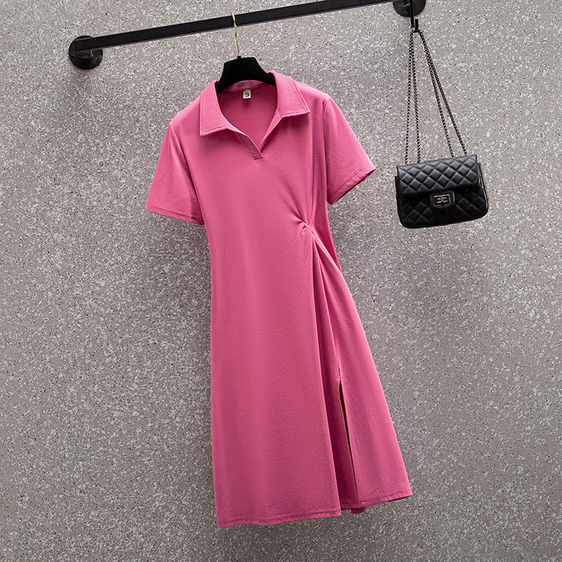 Plus Size Gathered Side Slit Polo T Shirt Dress – Pluspreorder