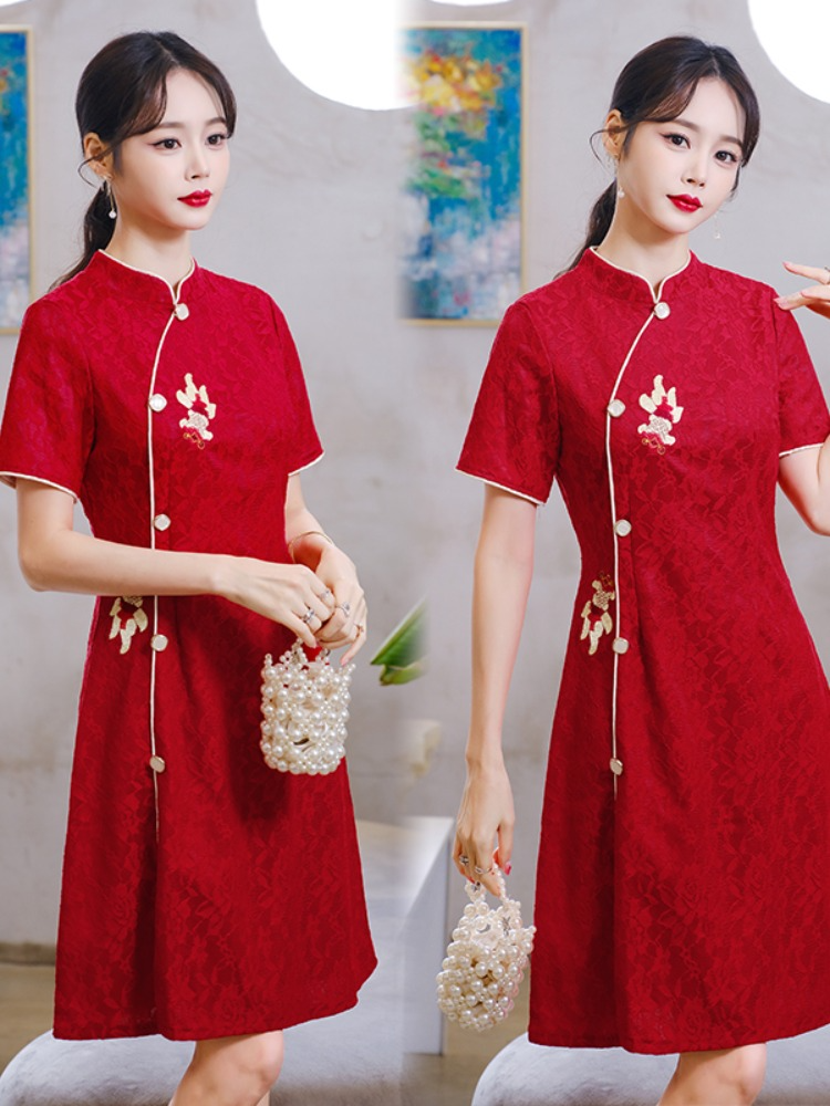 Plus Size Koi Fish Embroidered Red A Line Cheongsam Dress – Pluspreorder