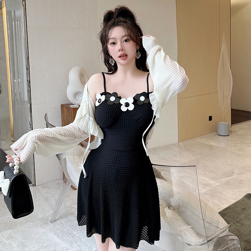 Plus Size Korean Floral Dress Swimsuit With Cardigan – Pluspreorder