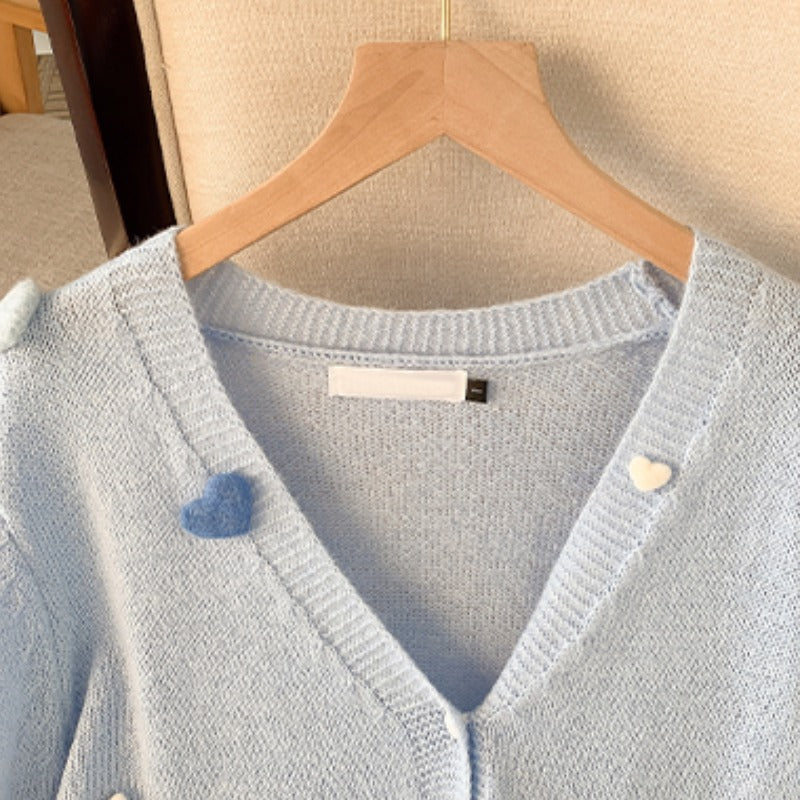 Plus Size Korean Hearts Pastel Blue Cardigan – Pluspreorder