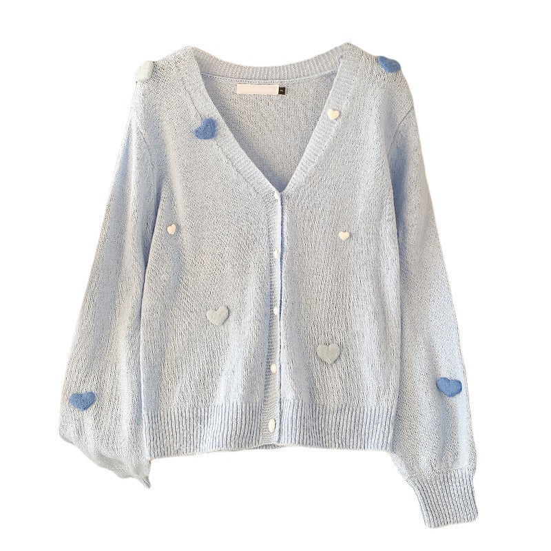 Plus Size Korean Hearts Pastel Blue Cardigan – Pluspreorder