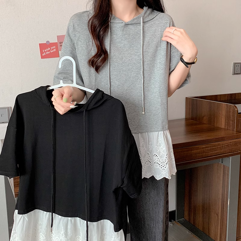 Plus Size Lace Hem Hooded Top – Pluspreorder