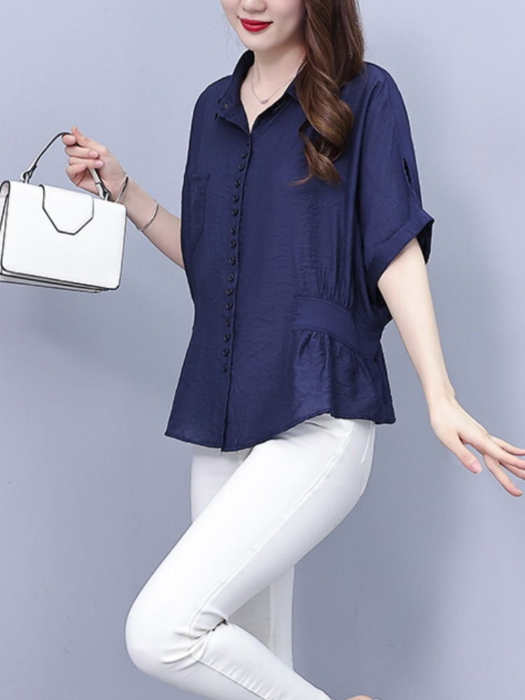 Plus Size Navy Batwing Shirt Blouse – Pluspreorder