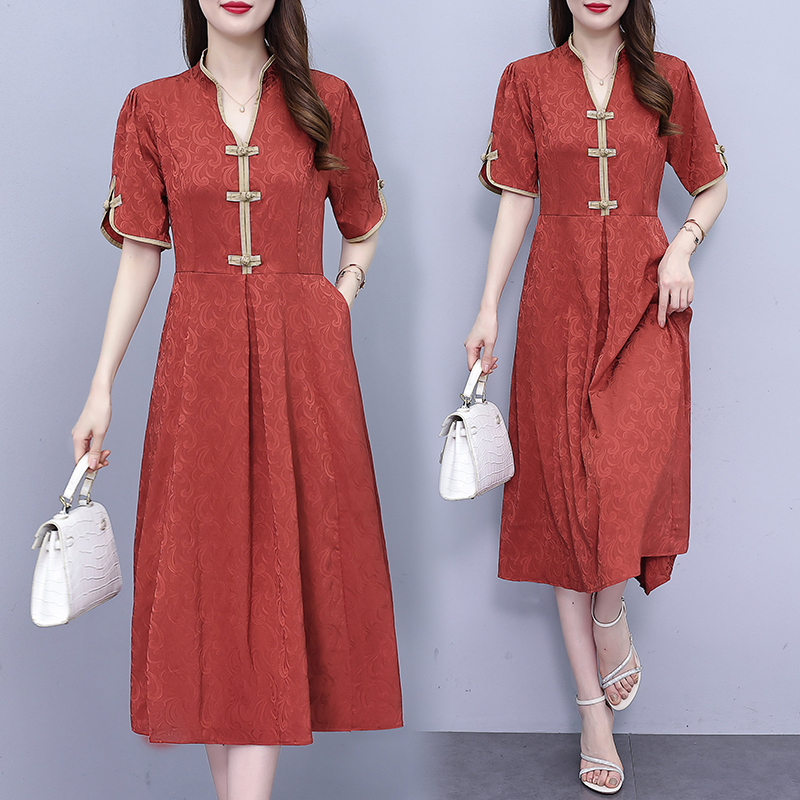 Plus Size Orange Notch Neck Modern Cheongsam Dress – Pluspreorder