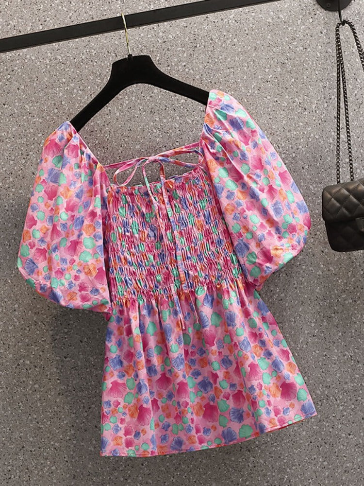 Plus Size Pink Floral Scrunch Blouse – Pluspreorder