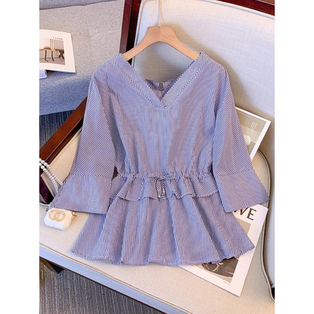 Plus Size Stripe Mid Sleeve Blouse – Pluspreorder