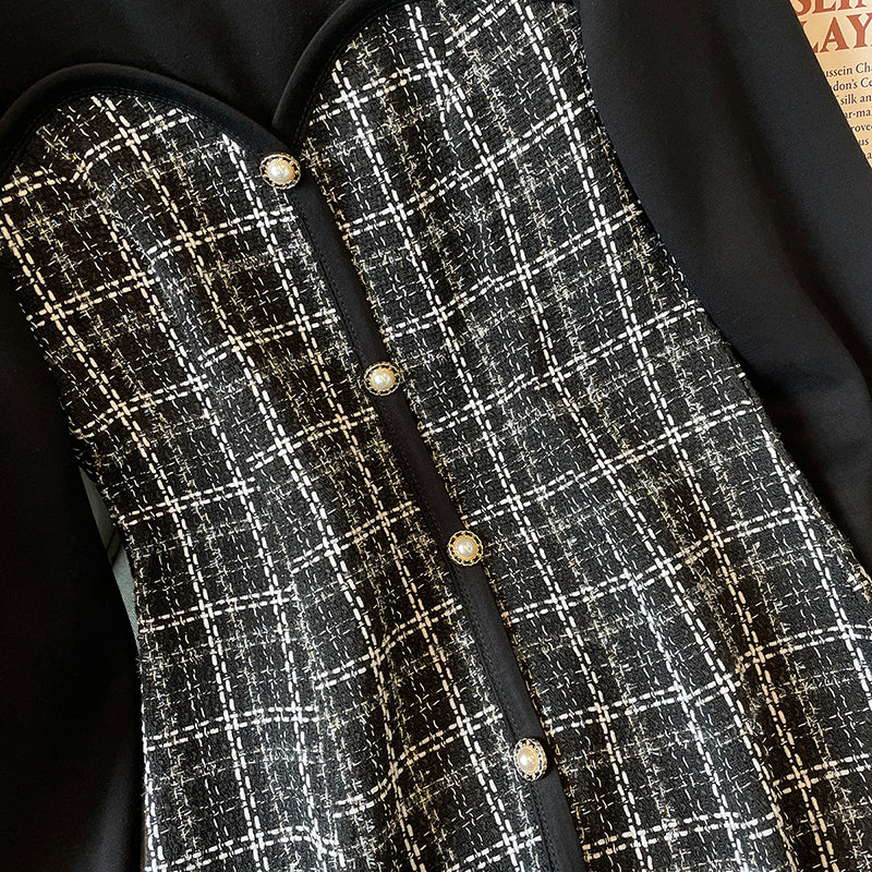 Plus Size Tweed Buttons Long Sleeve Dress – Pluspreorder