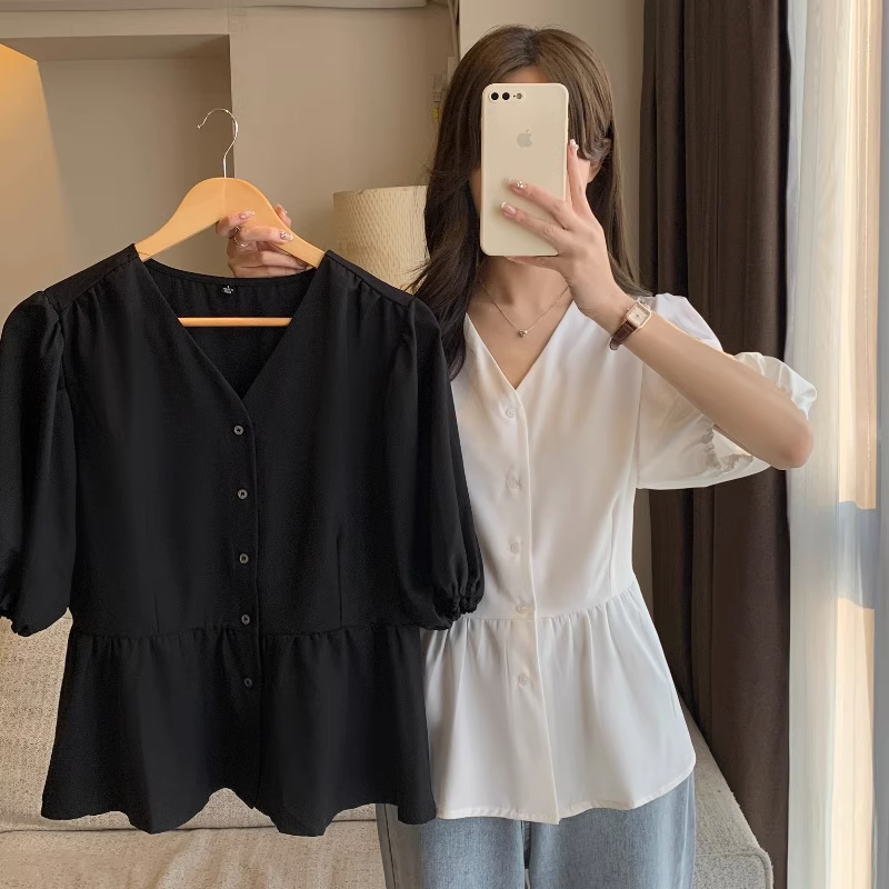 Plus Size V Neck Peplum Top Pluspreorder