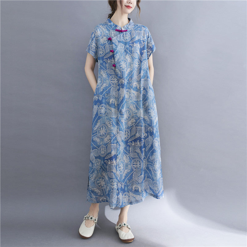 Plus Size Vintage Print Cheongsam Dress Pluspreorder