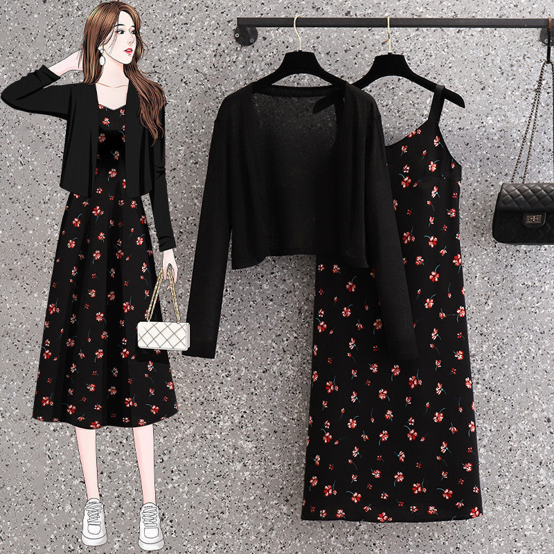 Plus Size Black Floral Cami Dress And Cardigan Set – Pluspreorder