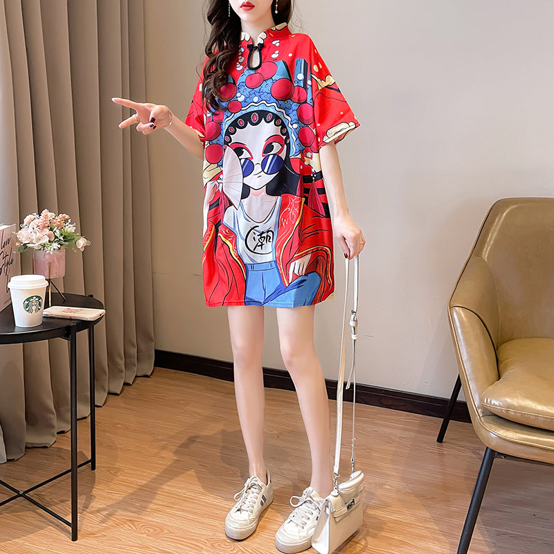 Plus Size Print Chinese Opera Girl Cheongsam Dress – Pluspreorder