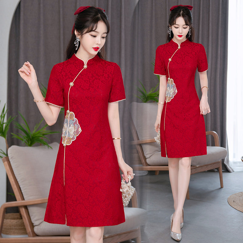Plus size red embroidery vintage formal cheongsam dress – Pluspreorder