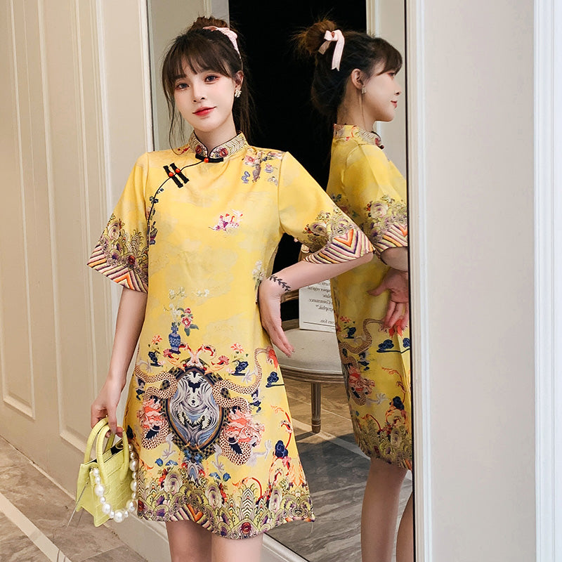 Plus Size Yellow Empress Cheongsam Dress – Pluspreorder