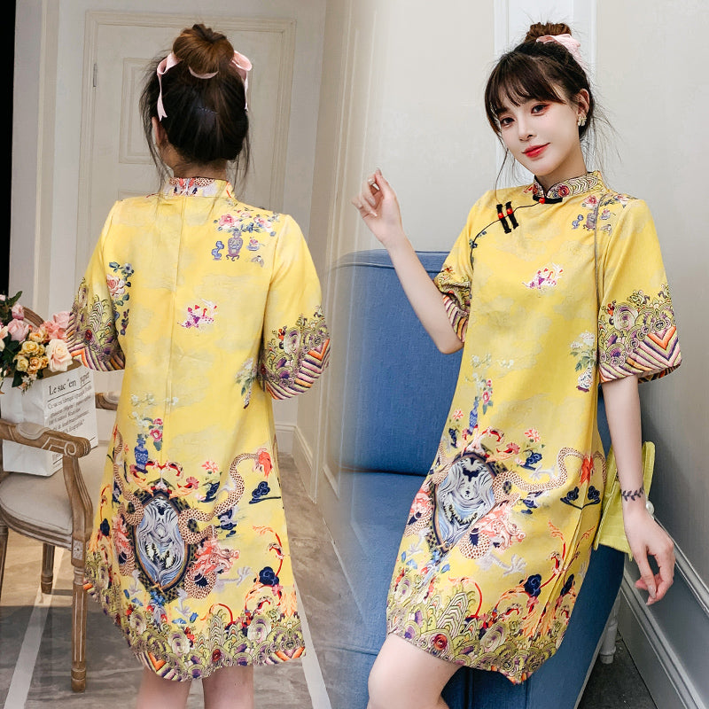 Plus Size Yellow Empress Cheongsam Dress – Pluspreorder