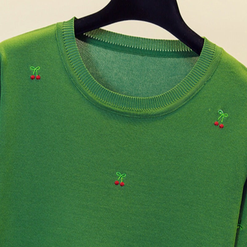 Plus Size Cherry Knit Blouse Pluspreorder