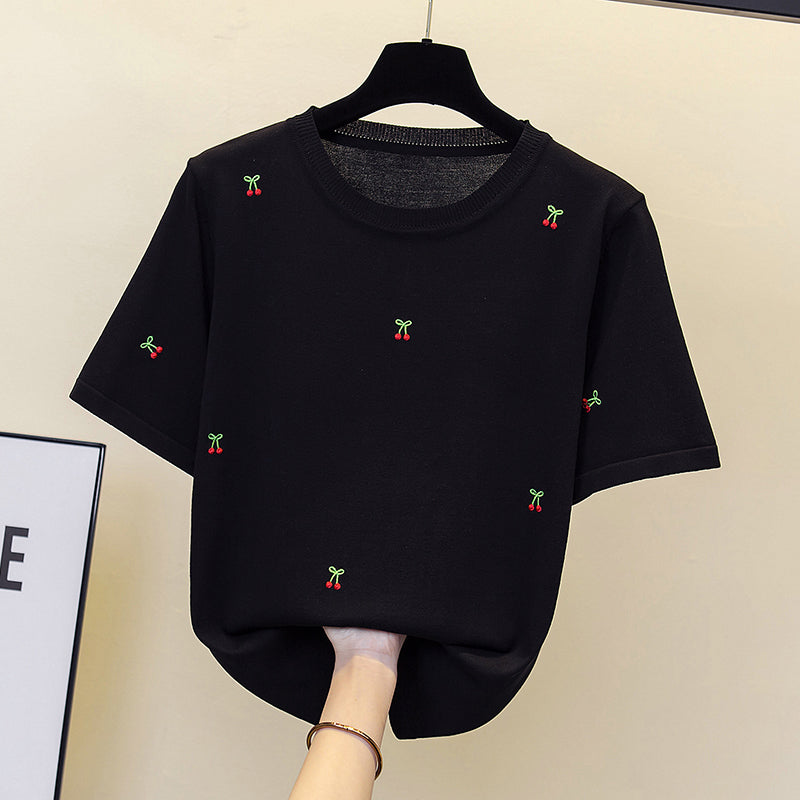 Plus Size Cherry Knit Blouse Pluspreorder