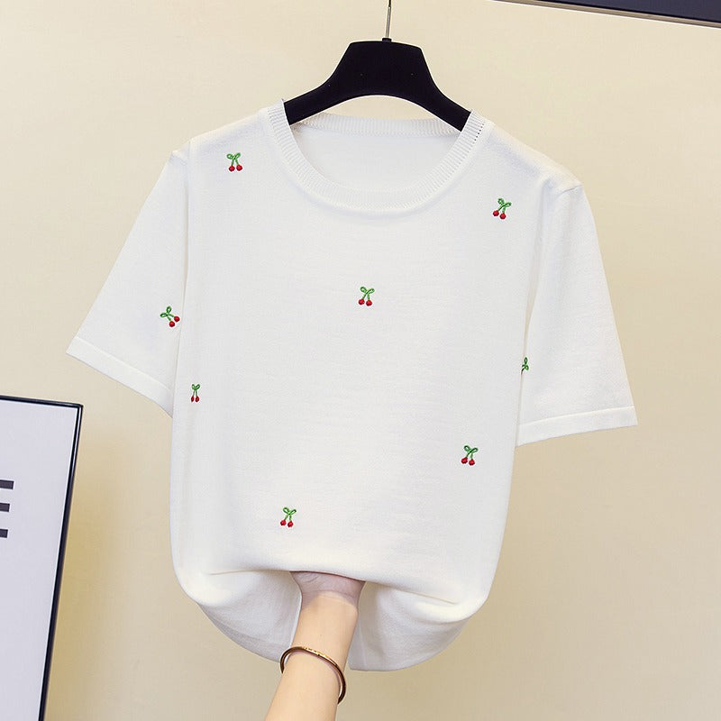 Plus Size Cherry Knit Blouse Pluspreorder