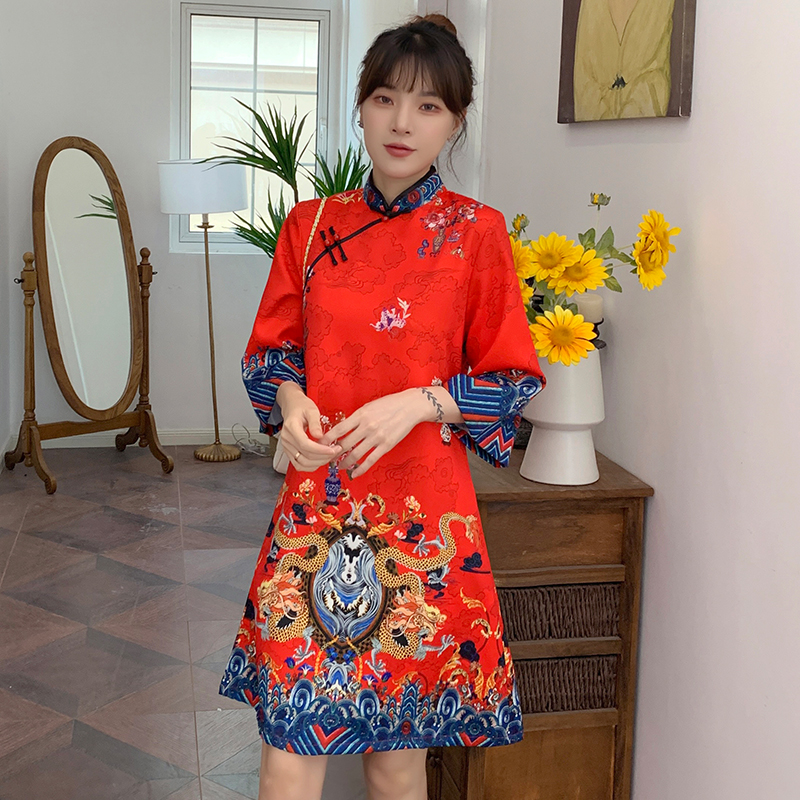 (Bust 90-110 Cm) Plus Size Chinese Oriental Cheongsam A Line Dress ...