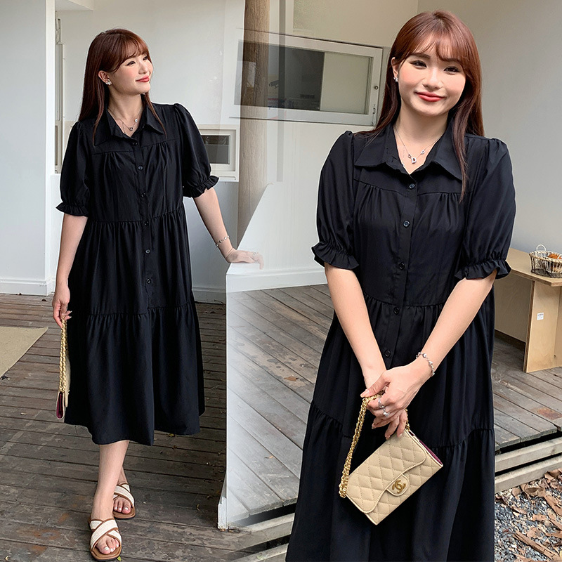Plus Size Black Korean Babydoll Shirt Dress(Extra Big Size) – Pluspreorder