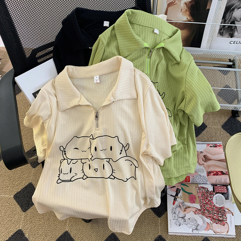 Plus Size Cute Cat Polo T Shirt – Pluspreorder