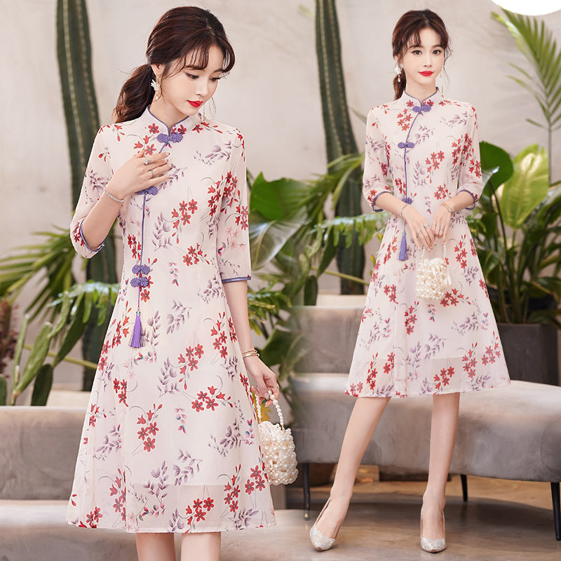 Plus Size Floral Chiffon Cheongsam – Pluspreorder