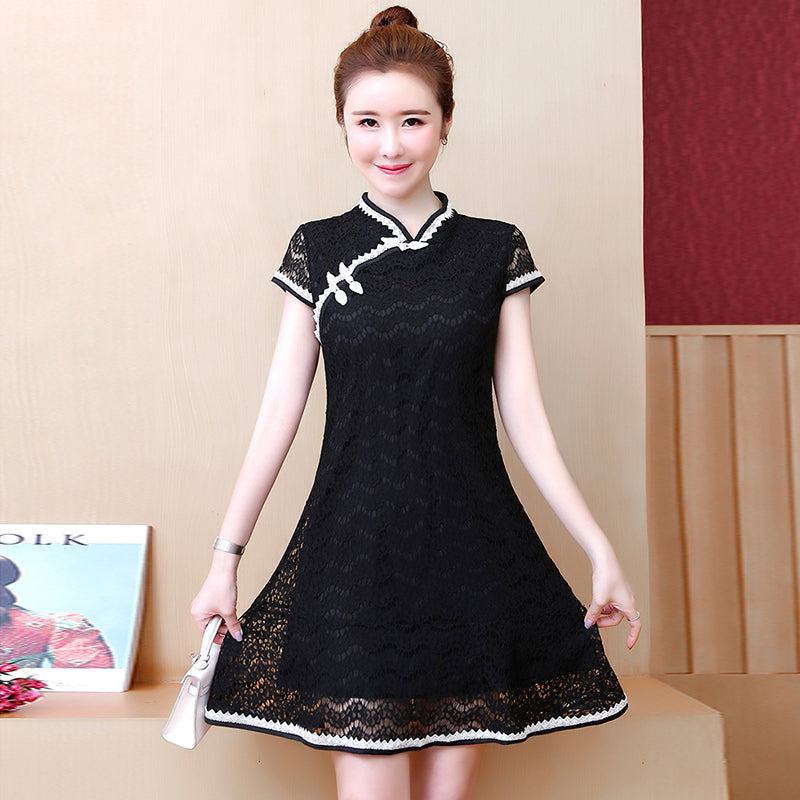Plus Size Black Lace A Line Cheongsam – Pluspreorder
