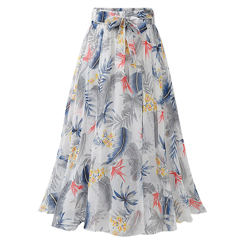 Plus Size Chiffon Pattern Midi Skirt Pluspreorder